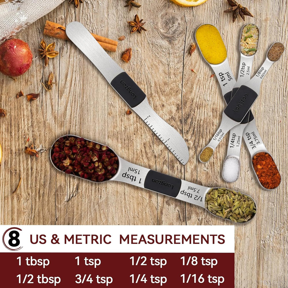 [2024 NEW] longzon 8 Full-Sized Measurements Magnetic Measuring Spoon